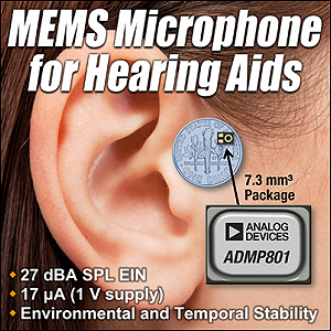 ADMP801 Hearing Aid Omnidirectional MEMS Microphone